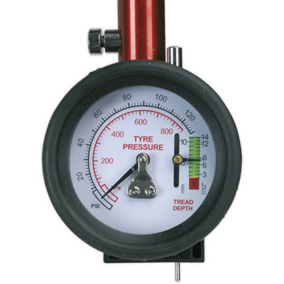 120PSI PREMIUM TYRE PRESSURE GAUGE & TREAD DEPTH READER - 45 DEGREE ...