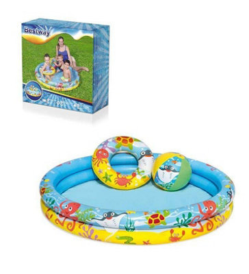 122x20cm Bestway 51124 Inflatable Swimming Pool +Ball +Wheel For Children