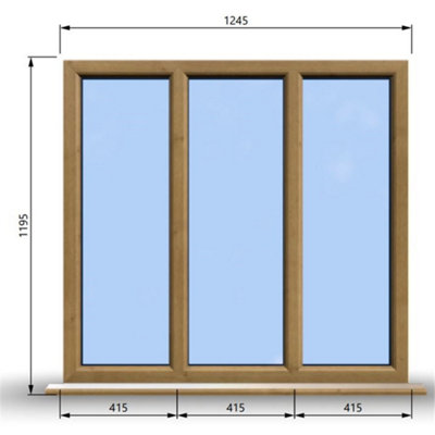 1245mm (W) x 1195mm (H) Wooden Stormproof Window - 3 Pane Non-Opening ...