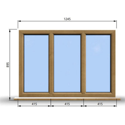 1245mm (W) x 895mm (H) Wooden Stormproof Window - 3 Pane Non-Opening ...