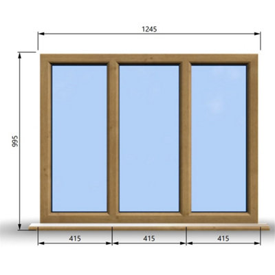 1245mm (W) x 995mm (H) Wooden Stormproof Window - 3 Pane Non-Opening ...