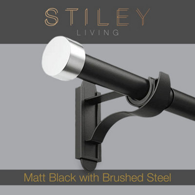 1250mm To 2160mm Matt Black Extendable Klickfit Curtain Kit Brushed ...