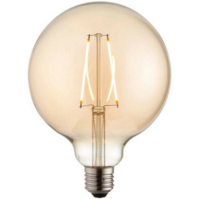 125mm GLOBE LED Filament Light Bulb AMBER GLASS E27 Screw 2W Warm White ...