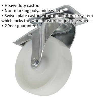125mm Heavy-Duty Swivel Plate Castor Wheel with Total Lock Brakes