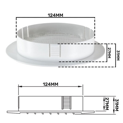 125mm round White Air Vent Grille/Duct Covers with Fly Screen/Anti ...