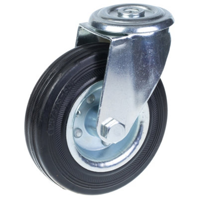125mm swivel castor with black rubber on pressed steel centre wheel
