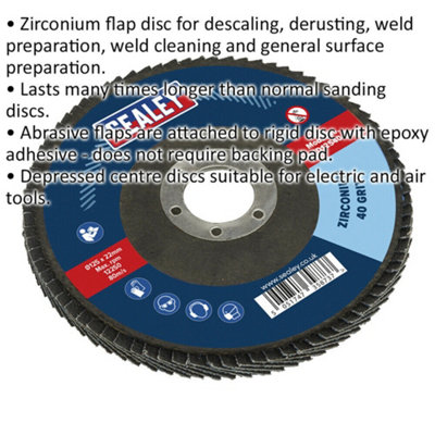 125mm Zirconium Flap Disc - 22mm Bore - Depressed Centre Disc - 40 Grit ...