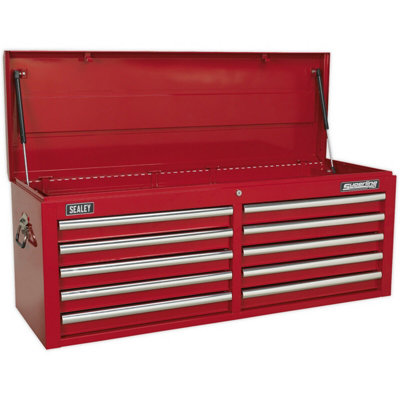 1265 x 435 x 490mm RED 10 Drawer Topchest Tool Chest Lockable Storage ...