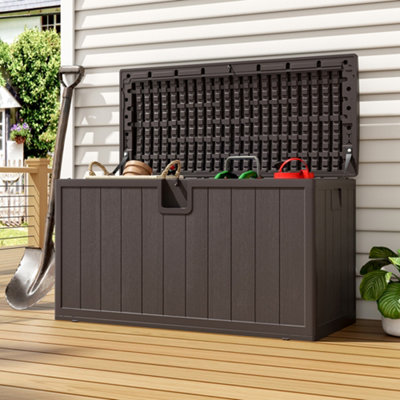 127cm W Waterproof Lockable Outdoor Garden Deck Storage Box, Brown ...