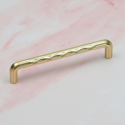 128mm Brass Gold Cupboard Handles Textured Grooved Knurled Bar Pull ...