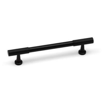 128mm Matt Black Reeded Cabinet Handle