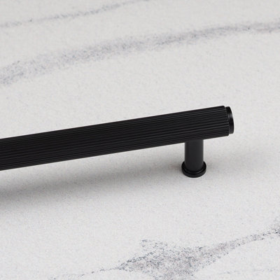 128mm Matt Black Reeded Textured Cabinet Handle