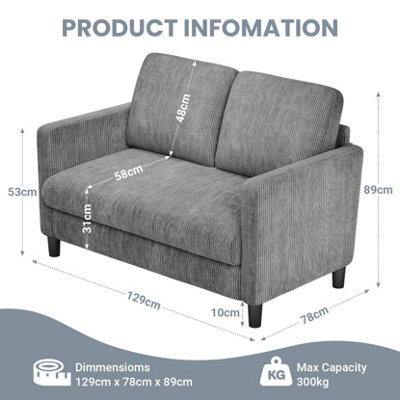 129CM Small Sofa Couch for Living Room,Soft Corduroy LoveSeat for Small ...