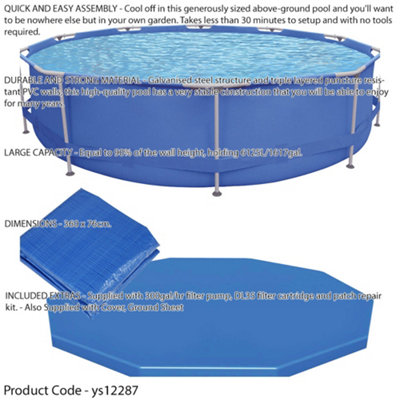 12ft Steel Frame Above Ground Swimming Pool with Pump and Accessories ...