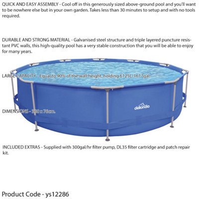 12ft Steel Frame Above Ground Swimming Pool with Pump and Accessories ...