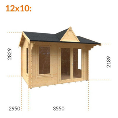 12ft x 10ft (3550mm x 2950mm) Horsforth "The Louisiana" 44mm Log Cabin ...