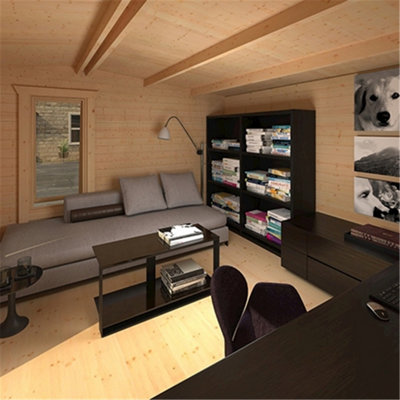 12ft x 12ft (3550m x 3550mm) Horsforth "The Snowdon" 44mm Log Cabin ...