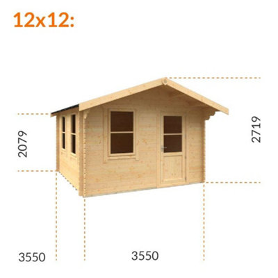 12ft x 12ft (3550mm x 3550mm) Horsforth "The Augusta" 28mm Log Cabin ...