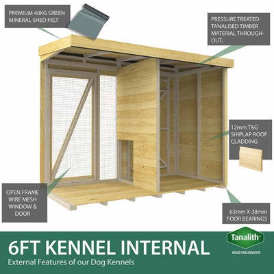 12ft X 6ft Dog Kennel and Run Full Height - Wood - L178 x W358 x H201 cm