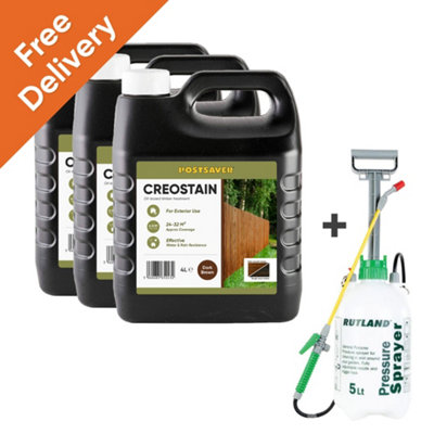 12L Creostain Fence Stain & Sprayer (Dark Brown) - Creosote / Creocote ...