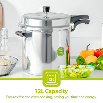 12L Pressure Cooker Lightweight Aluminium Casserole Stock Pot Kitchen