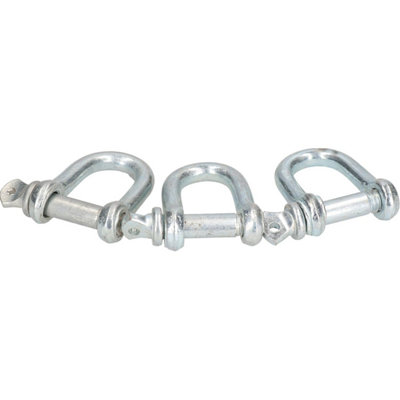 12mm D Shackles Dee Link Towing Rigging Pin Loop Galvanised Steel 3 Pack