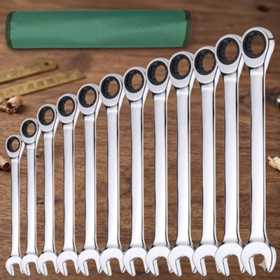 12PC 72-Tooth Ratchet Combination Wrench Set 8-19mm Chrome Vanadium ...