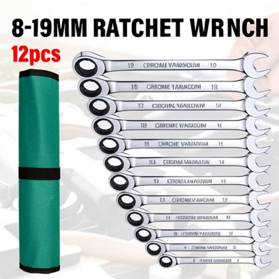 12PC 72-Tooth Ratchet Combination Wrench Set 8-19mm Chrome Vanadium ...