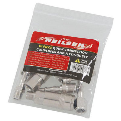 12pc Air Line Hose Compressor Coupling Connector Quick Release (Neilsen ...