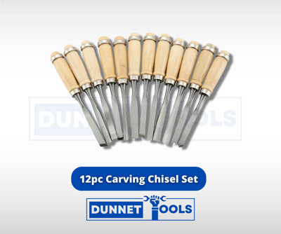 12pc Carving Chisel Tool Set Wood Handle Steel Blade Safety Hobby ...