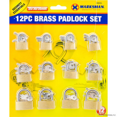 12Pc Heavy Duty Brass Padlocks With 3 Keys Each Security Sizes 25 30 ...