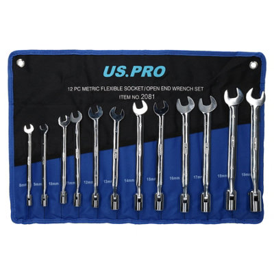 12pc Metric MM Flexi Headed Socket And Open Ended Spanner Wrench 8 ...