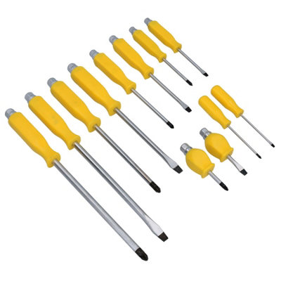 12pc Pozi Slotted Flat Screwdriver Set Magnetic Impacted Tips with Hex ...