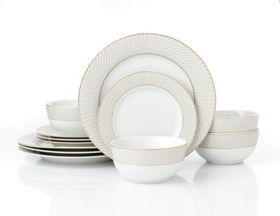 12pc Premium Diamond & Gold Dinner Set