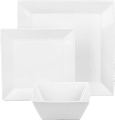 12pc Soho Square Porcelain White Dinnerware Set - 4X Dinner Plates 26 ...