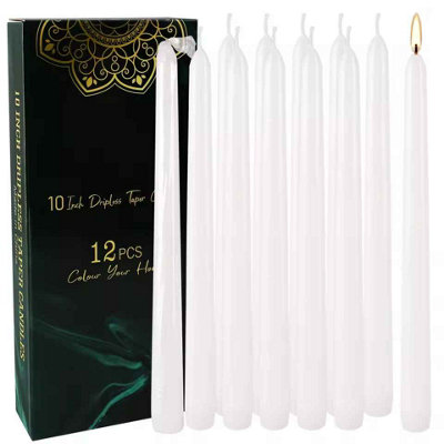 12pcs 10inch White Wax Dinner Candles for Weddings, Parties, Home