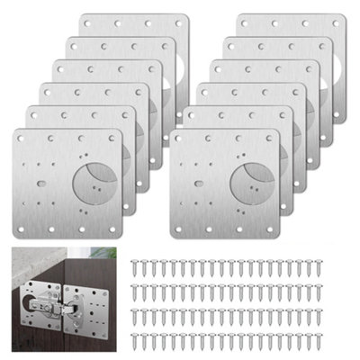 12Pcs Stainless Steel Hinge Repair Plate with Mounting Screws