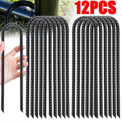 12PCS U-Shaped Rebar Stakes 10" Heavy Duty Ground Anchors Tent Pegs ...