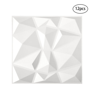 12Pcs White 3D Diamond Square PVC Wall Panels 50cm 50cm 3m²