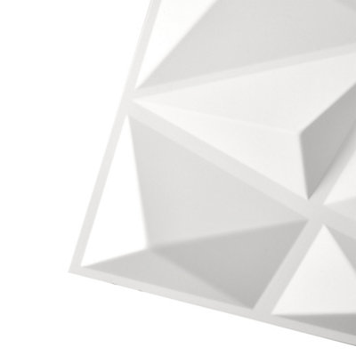 12Pcs White 3D Diamond Square PVC Wall Panels 50cm 50cm 3m²