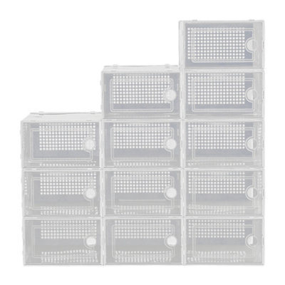 12Pcs White Adjustable Stackable Plastic Shoe Storage Box Organiser ...