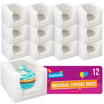 12pk White Cupcake Boxes Single 9x9x9cm Single Cupcake Boxes With Window For Any Occasions ...