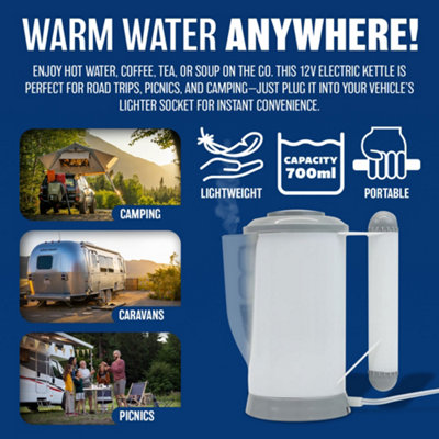 12V Car Van Motorhome Boats Travel Camping Kettle Jug Caravan Cigarette ...