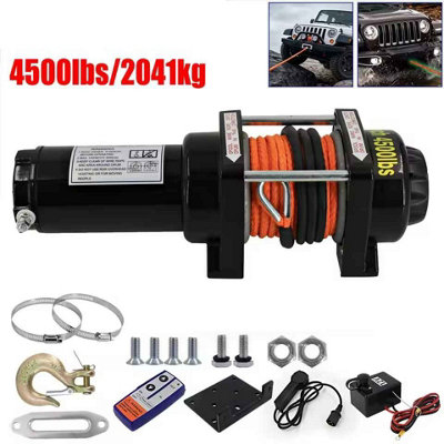 12V electric winch 4500lbs, heavy duty synthetic rope winch with ...