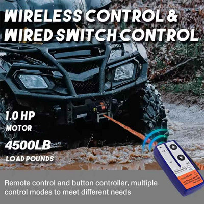 12V electric winch 4500lbs, heavy duty synthetic rope winch with ...
