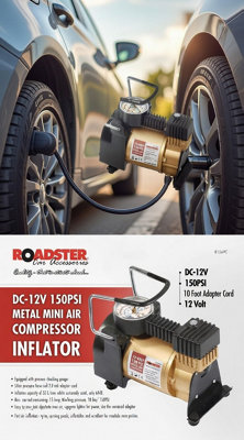12V Metal Mini Air Compressor 150PSI, Pressure Gauge, Quiet Operation ...