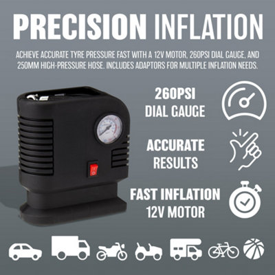 12V Mini Compressor Tyre Car Pump Bike Shed Motorcycle Portable 260 Psi ...