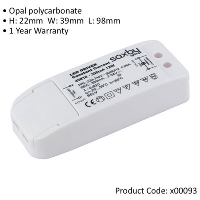 12W LED Driver - 350mA Constant Current - Fixed Output Power Supply ...
