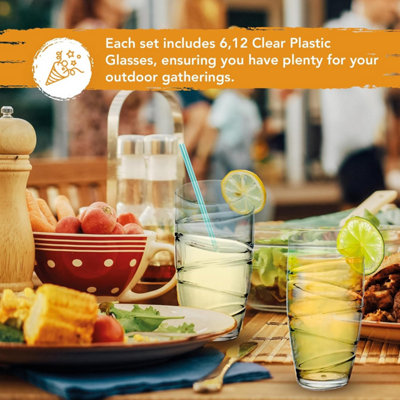 12x Drinking Glasses Shatterproof Acrylic Clear Glasses Plastic Tumbler ...