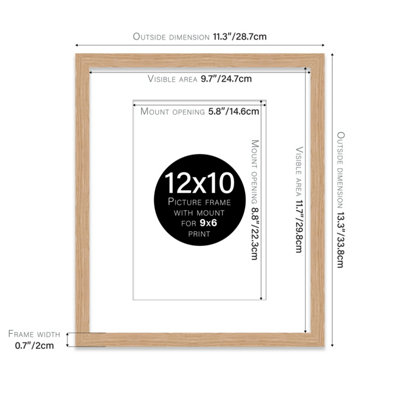 12x10" Oak Frame With Mount for 9x6" Pictures 20mm Slim Edge Portrait ...